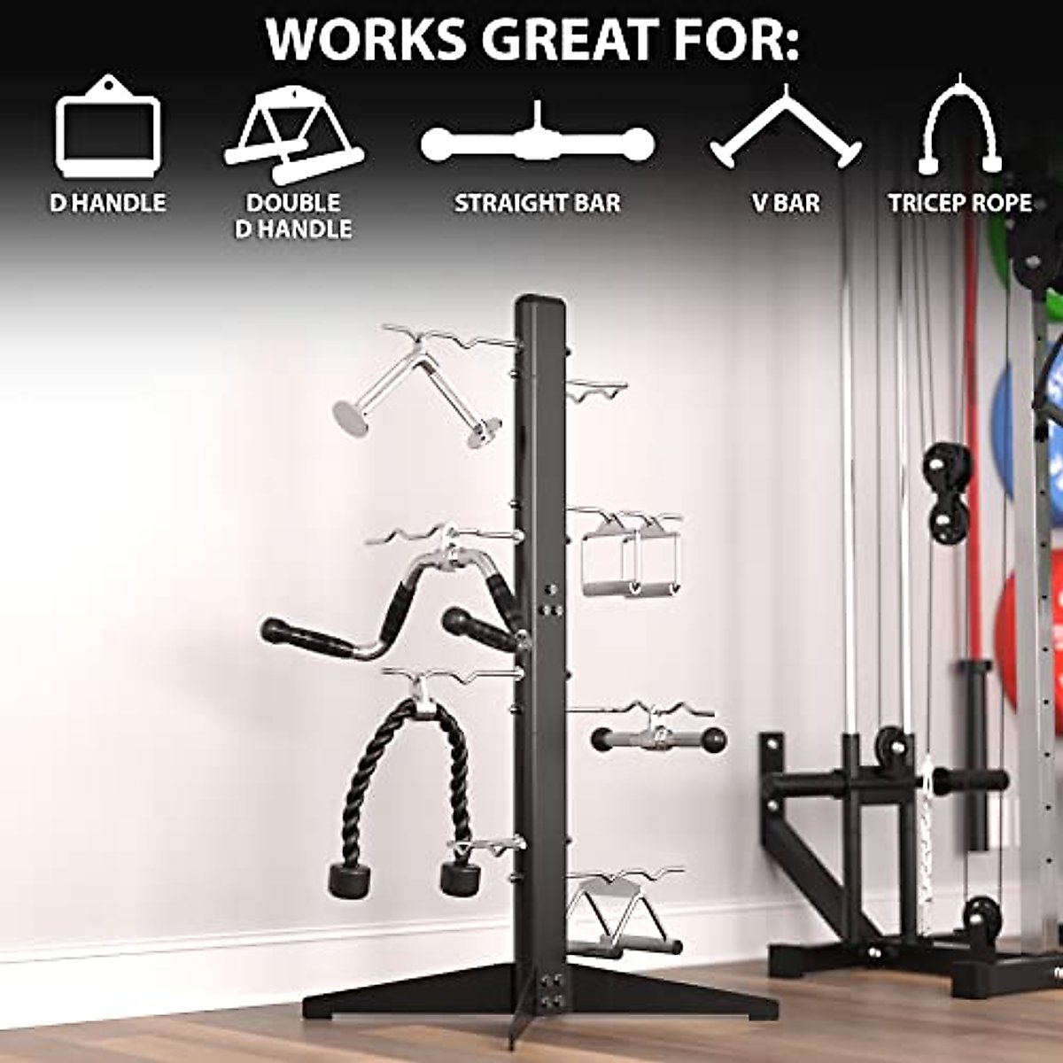 Synergee Cable Attachment Rack. Free-Standing Storage Rack. Multi-Use Storage Posts for Exercise Attachments.