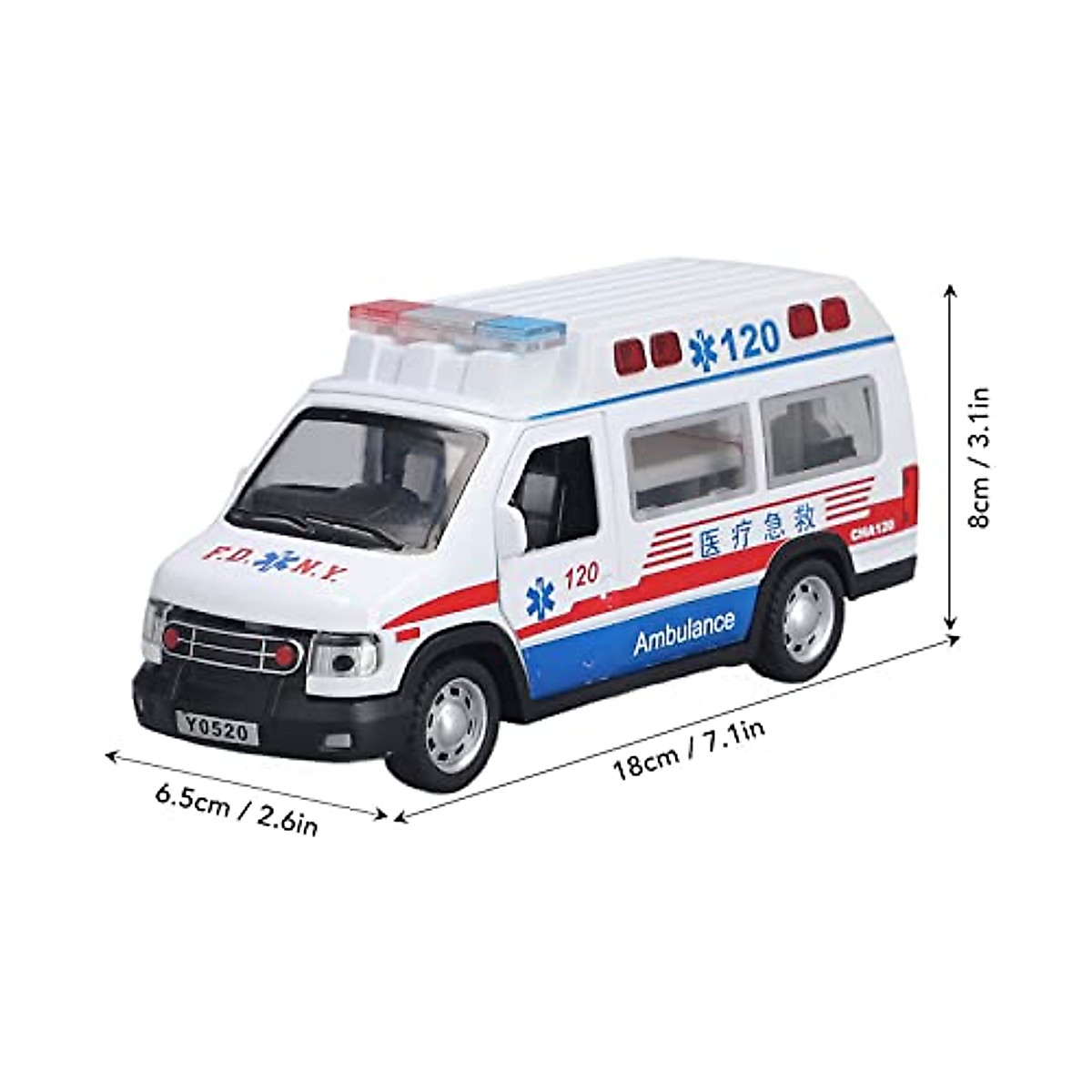 SWOQ Emergency Vehicle Model, Aluminum Ambulance Model Interesting Aluminum Pickup Function with LED Lights for More Than 3 Years
