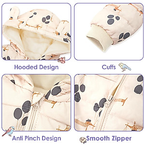 Happy Cherry Baby Padded Cotton Jackets Down Coat Hooded Long Sleeve Zipper Jackets with Cute Ear Hoodie Soft Thermal Lightweight Winter Clothes Beige Ballon 2-3T