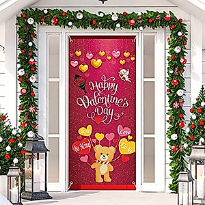 Happy Valentine's Day Door Cover Valentine's Day Hanging Banner Large Fabric Door Hanging Decoration Valentines Outdoor Party Backdrop for House Door Valentine's Day Party
