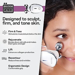 Baloom Microcurrent Facial Massager, Facial Roller - Skin Tightening Care for Women and Men - Face Wrinkle Removal, Anti Aging, Skin Rejuvenation, Lift, Acne Spot Treatment - 10 Minutes A Day.