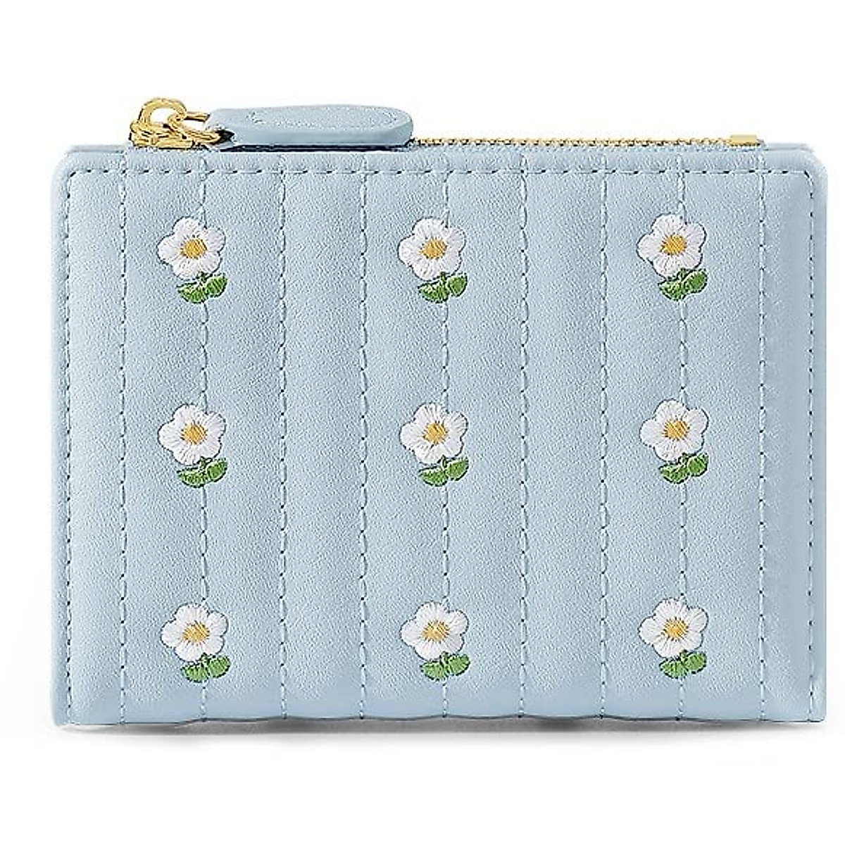 kuifang Girls Cute flowers Print Wallet, Small Tri-folded Aesthetic Wallet, PU Leather Purse Cash Pocket Card Holder ID Window Purse for Women(Blue)
