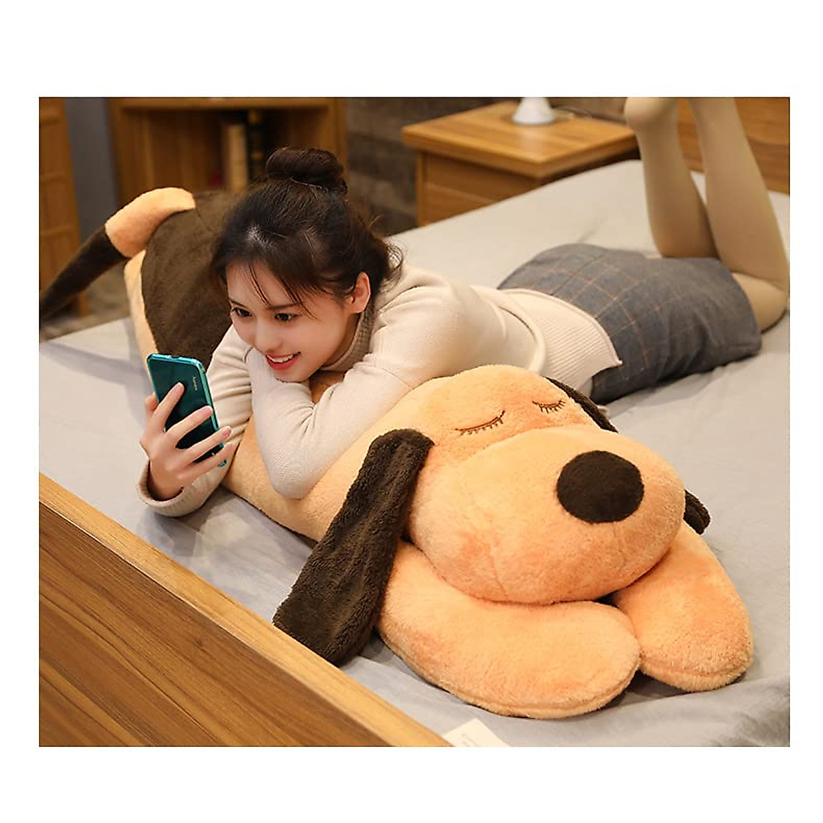 HCSXMY Cute Plush Dog Doll Puppy Plush Pillow Doll Toy Soft Dog Stuffed Animals Long Pillow Toy Kitten Body Pillow Gift for Kids and Girlfriend (110cm/43inch, Brown)
