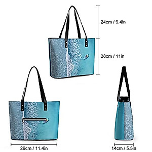Womens Handbag Wave And Boat Sea Landscape Leather Tote Bag Top Handle Satchel Bags For Lady