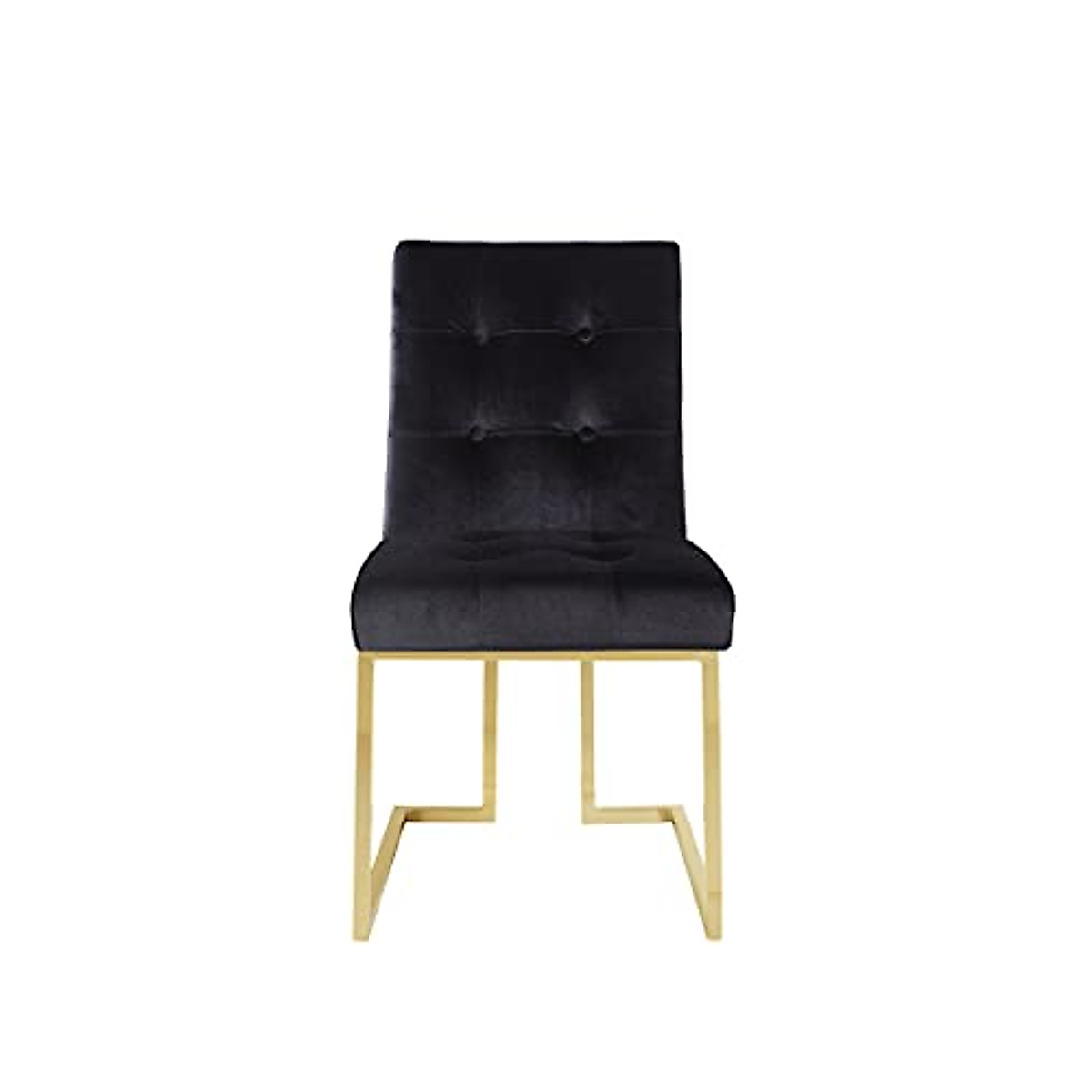Iconic Home Liam Contemporary Brass Metal Frame Modern Tufted Velvet Polished Dining Side Chair, Black (Set Of 2)