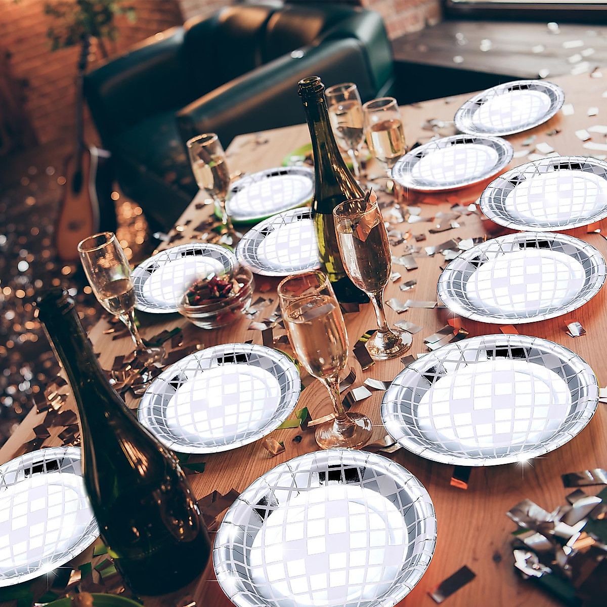 Mifoci 200 Pcs Disco Paper Plates Disco Party Supplies 7" and 9" Silver Foil Disposable Plates Disco Ball Dessert Dinner Plates 70s Party Paper Tableware for Rock Roll Dance Music Party Decorations