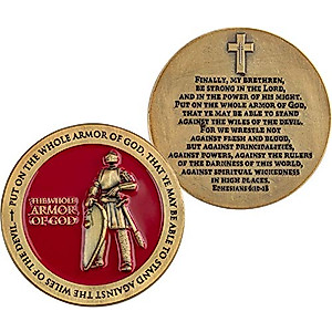 Armor of God, Christian Challenge Coin for Bible Study, Youth Groups, Handout for Teens, Religious Antique Gold-Color Plated Prayer Token