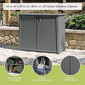 Suncast Lockable Outdoor Cabinet Storage for Patio, Garden and Backyard, 97 Gal, Cool Gray