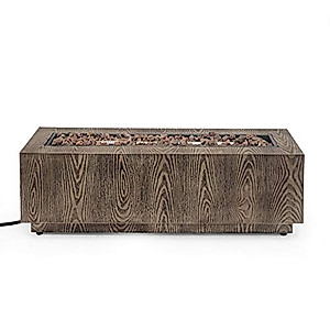 Christopher Knight Home Abbott Outdoor Rectangular Fire Pit with Tank Holder, Brown Wood Pattern