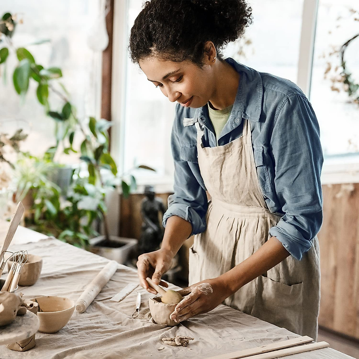 ARTEZA Pottery & Polymer Clay Tools, 42-Piece Sculpting Set, Steel Tip Tools with Wooden Handles, for Pottery Modeling, Smoothing, Carving & Ceramics