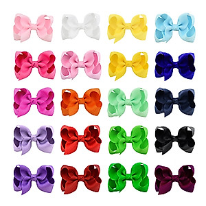 CN 20pcs 4" Hair Bows for Toddler Girls, Grosgrain Ribbon Pigtail Bows Alligator Clips Hair Accessories for Baby Girls Infants Teens Kids Children