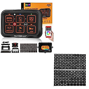 Auxbeam 6 Gang Switch Panel Bluetooth RGB AR-600 120Pcs 1" Larger DIY Decals for Car RV Camper Van Truck Marine Boat