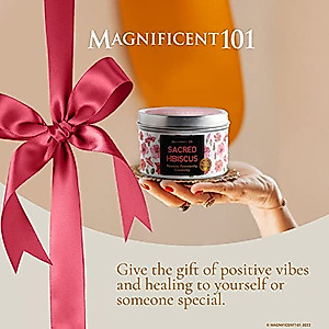 MAGNIFICENT 101 Sacred Plants Smudge Candle for House Energy Cleansing, Banish Negative Energy, Spiritual Purification and Chakra Healing - Natural Soy Wax Candle for Aromatherapy (Hibiscus)