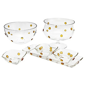GAC Glass Trifle Footed Fruit Bowl with Gold Polkadots, Size - 8 Inch