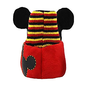 Disney Mickey Mouse Toddler Boys Plush 3D Mickey Head Sock Top Slippers (5-6 M US Toddler, Black/Red)