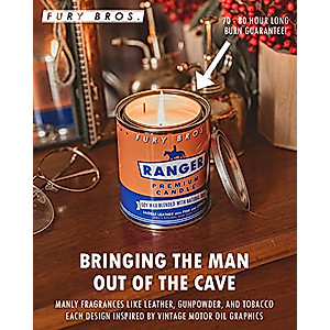 Long-Burning, One-Pint Premium Candles for Men | Vintage Inspired Oil Can Design | Black Beard - Gun Powder, Charred Hickory | Soy Wax, Vegan Friendly, Made in The USA | Fury Bros. | Classically Cool