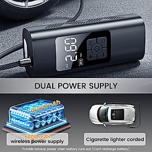 Tire Inflator Air Compressor Portable,Air Pump for inflatables,MekedeTech Rechargeable Battery Powered Electric Bike Air Pump w/Pressure Gauge,150PSI Wireless Pump for Car,Motorcyle,Balls