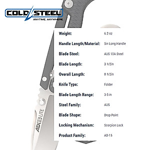 Cold Steel AD-15 Lite 3.5" AUS10A Steel Ultra-Sharp Blade 5" Griv-Ex Handle Tactical Folding Knife, Boxed
