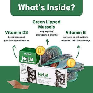 Mepet Joint Support for Dogs - Mouth Dissolving Strips, Green Lipped Mussel Hip & Joint Health Supplement, Vitamin D3 & E for Arthritis - No Allergen & Additive - Pet Health Supplies - Beef, 30 Strips