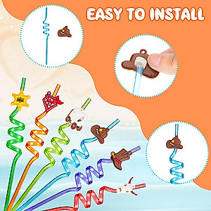 24 Pieces Western Cowboy Party Favors Cowgirl Straws Reusable Drinking Plastic Straws Kids Western Party Supplies for Birthday Baby Shower