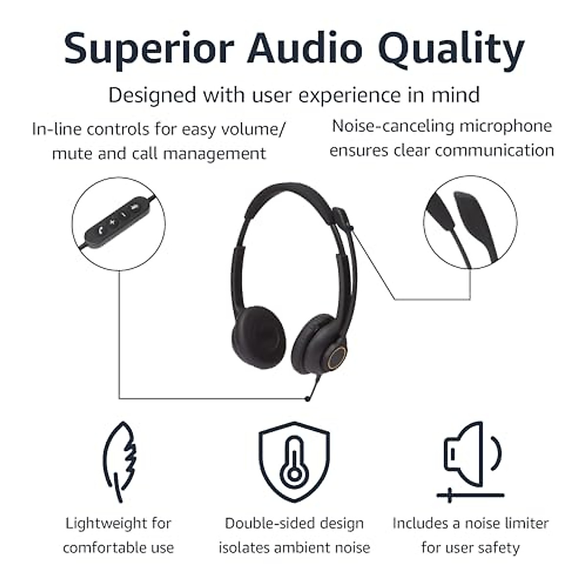 AmazonCommercial Double Sided Wired USB Headset
