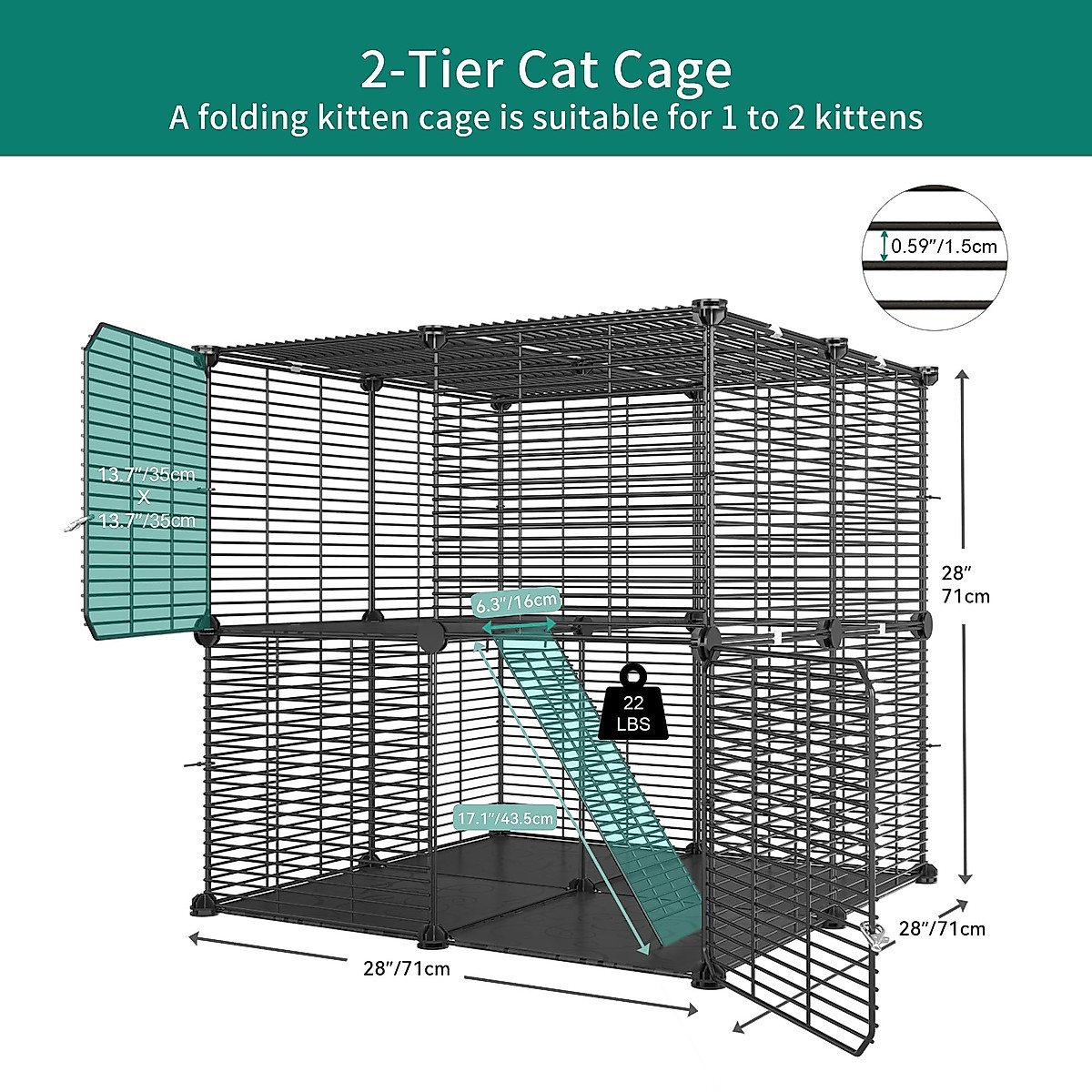 YITAHOME Cat Cage 2 Tier Indoor Cat Enclosures Kitten Cage DIY Pet Playpen Metal Kennel for 1-2 Cats, Ferret, Chinchilla, Rabbit, Small Animals, Kitty, Squirrel, RV Travel, Camping