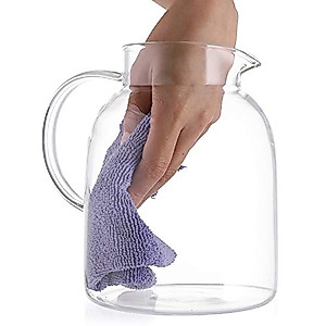Hedume 2 Liter 68 Ounces Glass Pitcher with Lid, Large Heat Resistant Glass Beverage Pitcher, Glass Water Pitcher with Lid and Handle, Carafe for Iced Tea, Wine, Coffee, Milk and Juice Beverage