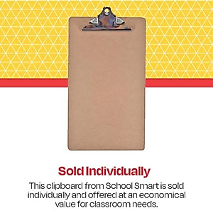 School Smart Legal Clipboard, 9 x 15-1/2 x 1/8 Inches, Hardboard, Brown, Bright Nickel