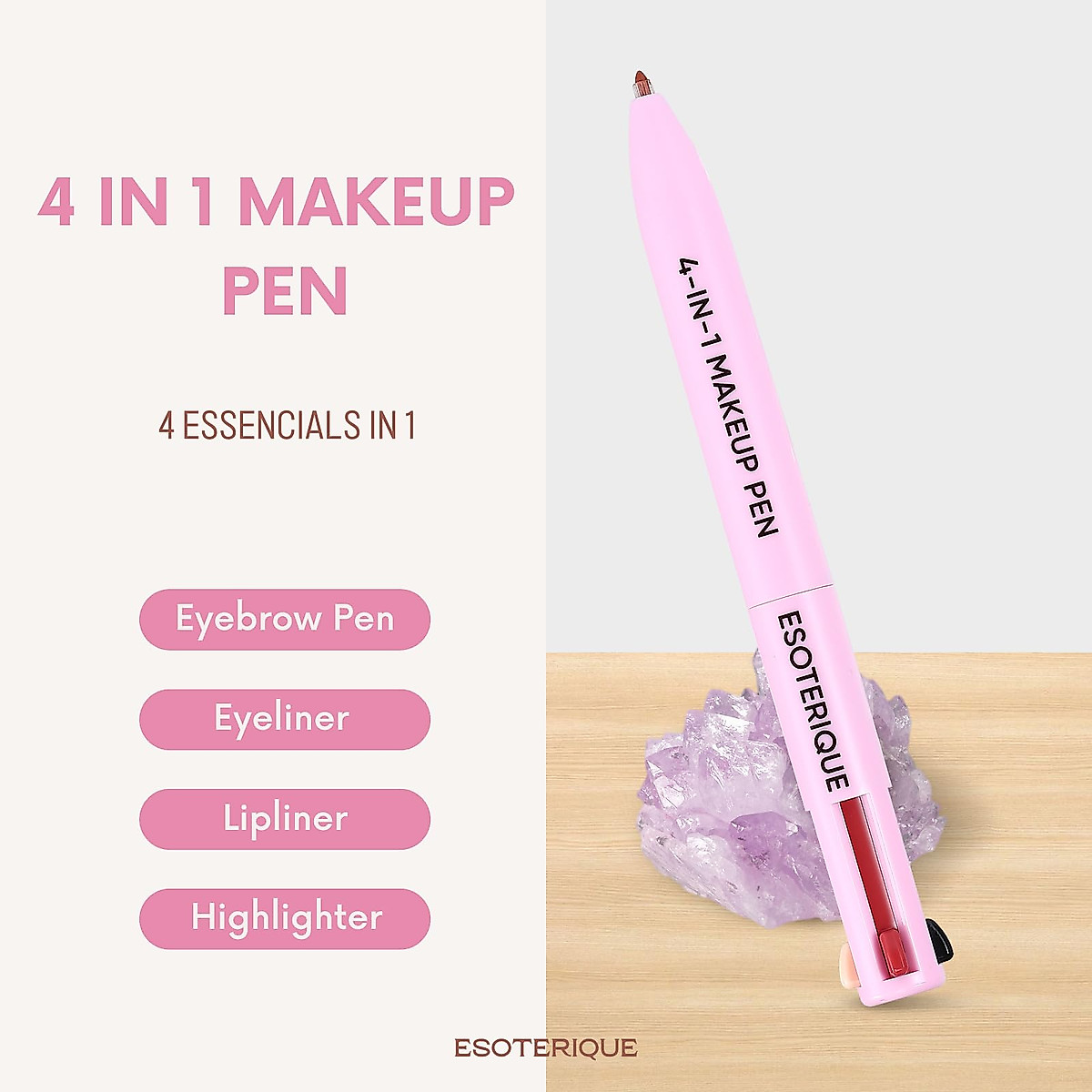 ESOTERIQUE 4 in 1 Makeup Pen, Eyeliner, Lip Liner, Brow Pencil, and Highlighter in One Pencil, Easy-To-Apply and Compact for Travel - Cruelty-Free & Vegan, Shade 03