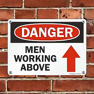 SmartSign - U9-1917-NP_10x14 "Men Working Above" Sign | 10" x 14" Plastic Black/Red on White