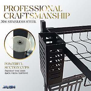Vlish Over The Sink 2 Tier Dish Drying Rack - Expandable Length 35-42in | Space-Saving, Rust-Resistant, Non-Slip Foot Rubber | Stainless Steel Kitchen Counter Drainer Organization Storage Shelf