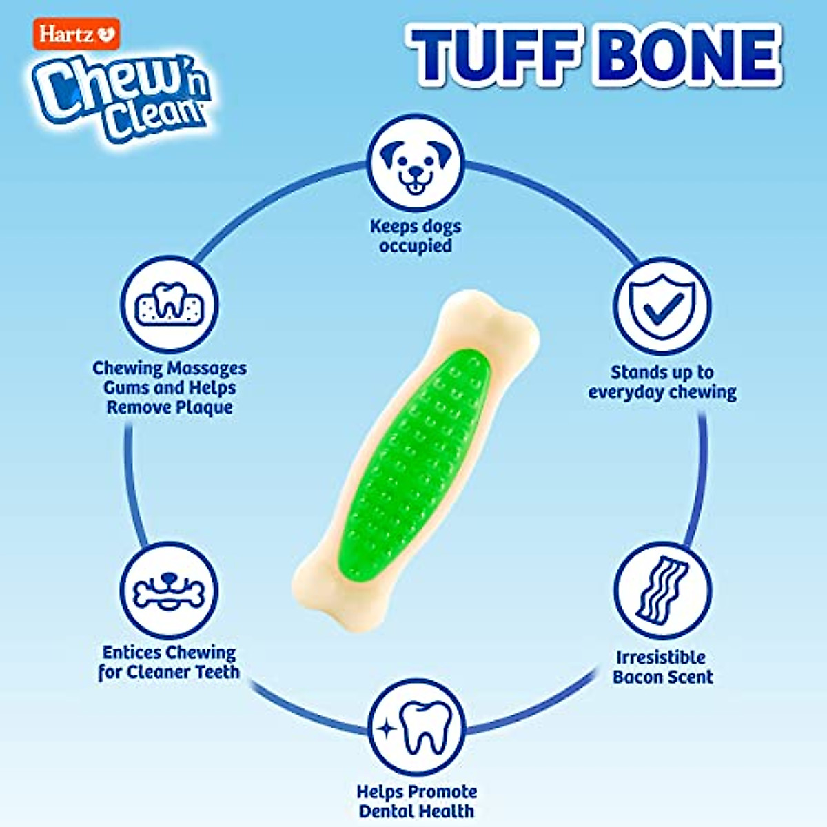 Hartz Chew 'n Clean Tuff Bone Bacon Scented Dental Dog Chew Toy - Medium