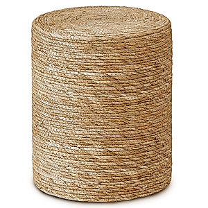 Cplxroc Pouf Ottoman, 100% Handwoven Seagrass Braided Pouffe, Boho Decor Floor Chair for Couch or Desk, Outdoor Ottomans for Garden, Round Footrest with Wood Frame, Home Decorative Seat for Balcony