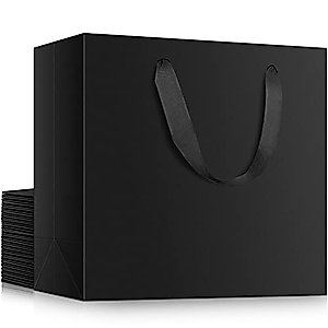 EUSOAR Black Shopping Bags with Handles, 20 Pack 8.6" x3.9" x7" Mini Kraft Paper Gift Wrap Bags with Handles, for Business, Grocery, Boutique, Retail, Wedding, Party Favors, Birthdays