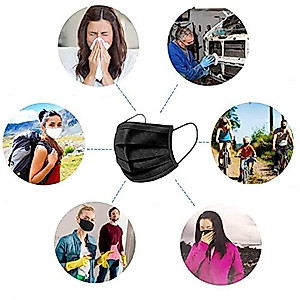 Black Disposable Face Masks, 100Pcs Adult Face Mask 3 Ply Safety Mouth-Cover with Elastic Earloops, Breathable Face Protection for Men & Women,non-medical
