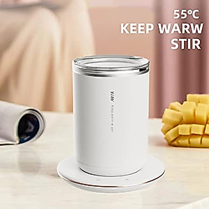 Temperature Control Smart Self Stirring Coffee Mug with Lid,auto Stirring Warmer Coffee Tea Milk Cocoa Mug for Desk Home Office,auto Controlled Heating Cup,GraateHearrt White 11 oz Electric Mixer Mug