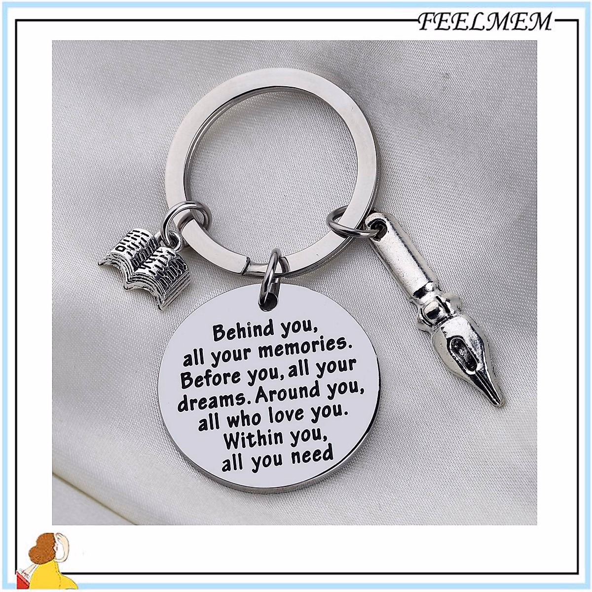 FEELMEM Creative Writer Gift Future Author Keychain Gift Novelist Gift Behind You All Memories Before You All Your Dream
