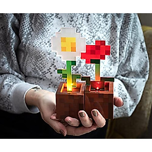 Minecraft Daisy and Poppy Flower Pot Mood Lights, Set of 2 | Nightstand Table Lamp with LED Light for Bedroom, Desk, Living Room | Home Decor Room Essentials | Video Game Gifts And Collectibles