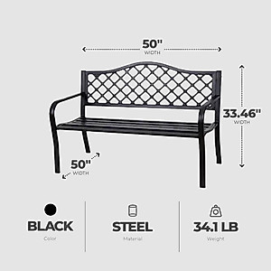 Four Seasons Courtyard Outdoor Park Bench Backyard Garden, Front Porch, or Walking Path Furniture Seating with Powder Coated Steel Frame, Black