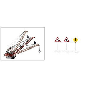 Heavy Haulage Transporter Green and Liebherr Cable Excavator Red with Wrecking Ball and Signs 1/87 (HO) Diecast Models by Siku SK1834