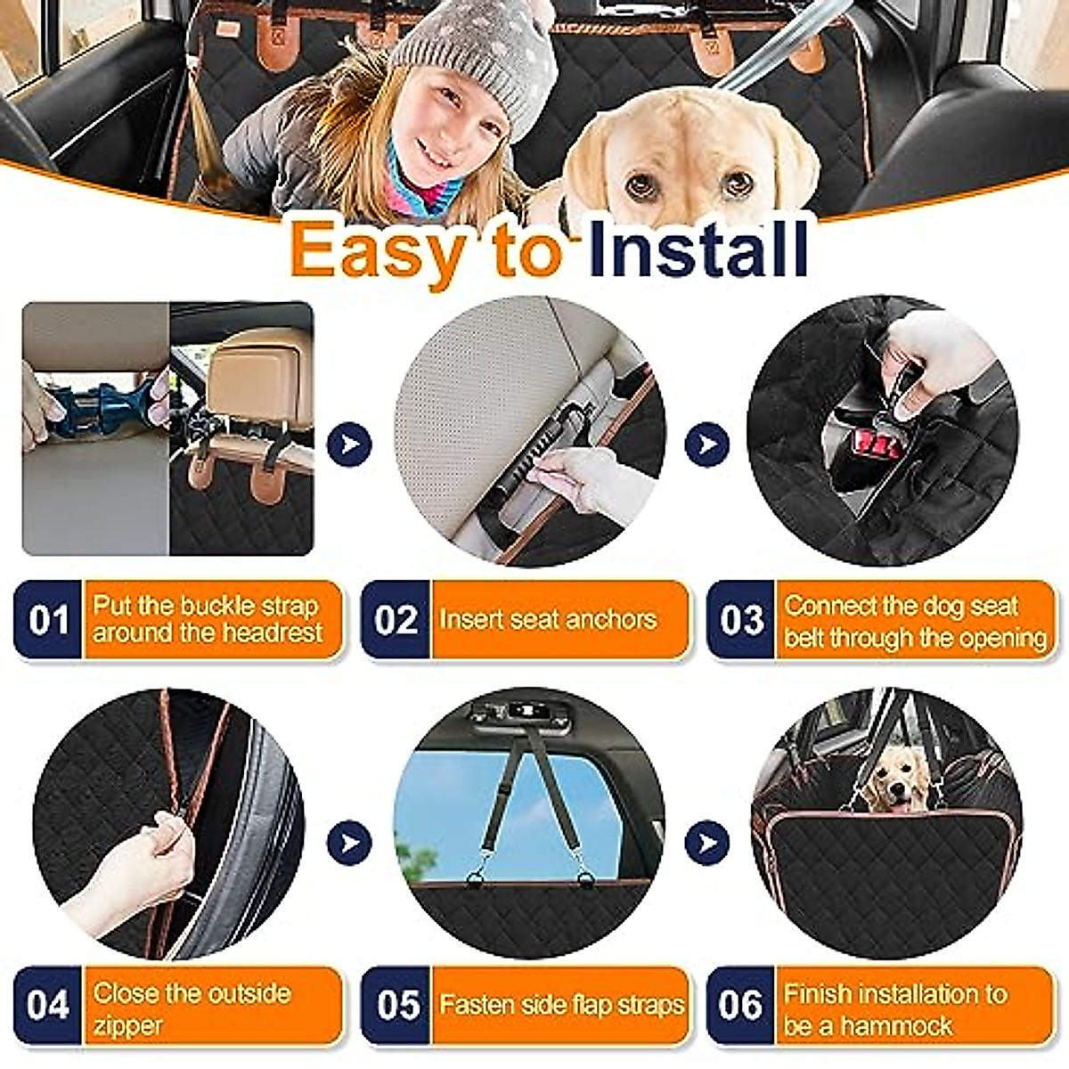 LOOBANI Dog Seat Cover for Back Seat, Waterproof Car Seat Cover, Anti-Scratch Dog Hammock for Car, Back Seat Protector for Road Trip, Fits Cars SUV & Truck