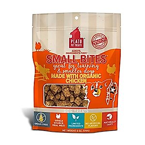 PLATO Small Bites Natural Training Dog Treats - Real Meat - Grain Free - Made in the USA - Organic Chicken Flavor, 6 ounces
