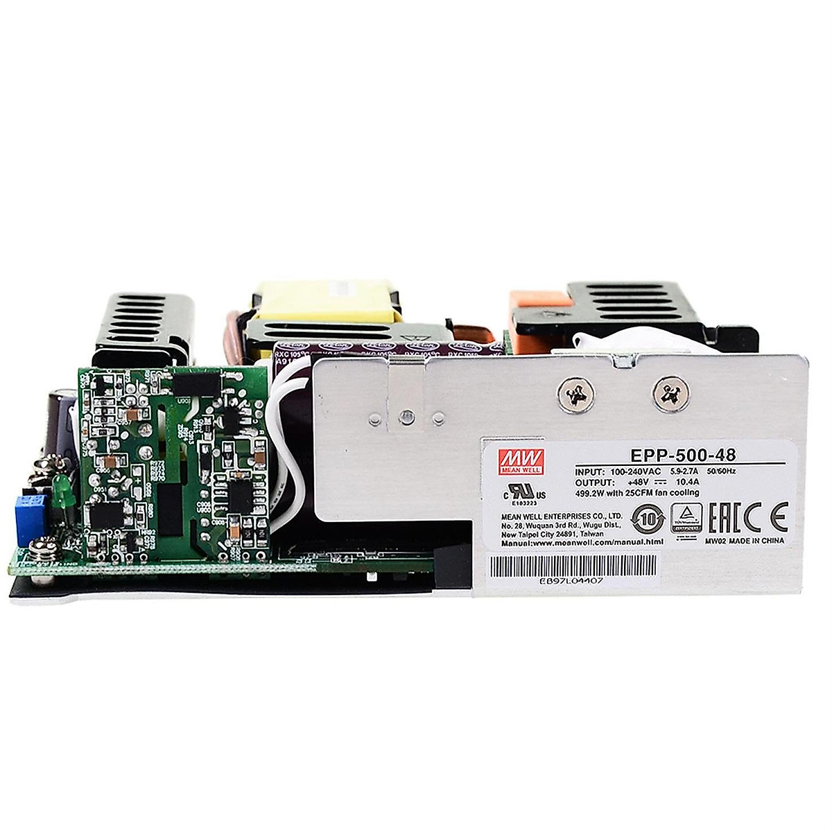 TorqCali EPP-500-48 500W 48V Open Frame Power Supply, Constant Voltage, 5"x3", Green, Industrial Grade, for Telecom Equipment, Industrial Automation, LED Lighting