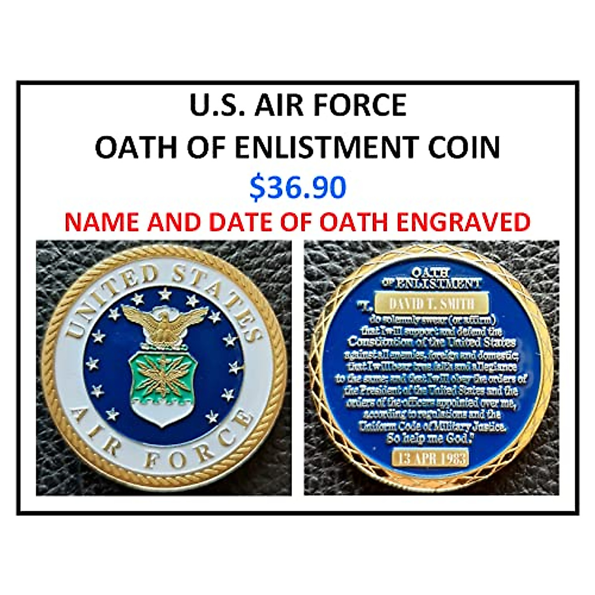 Challenge Coin-US Air Force Oath of Enlistment Engraved with Name and Date of Oath