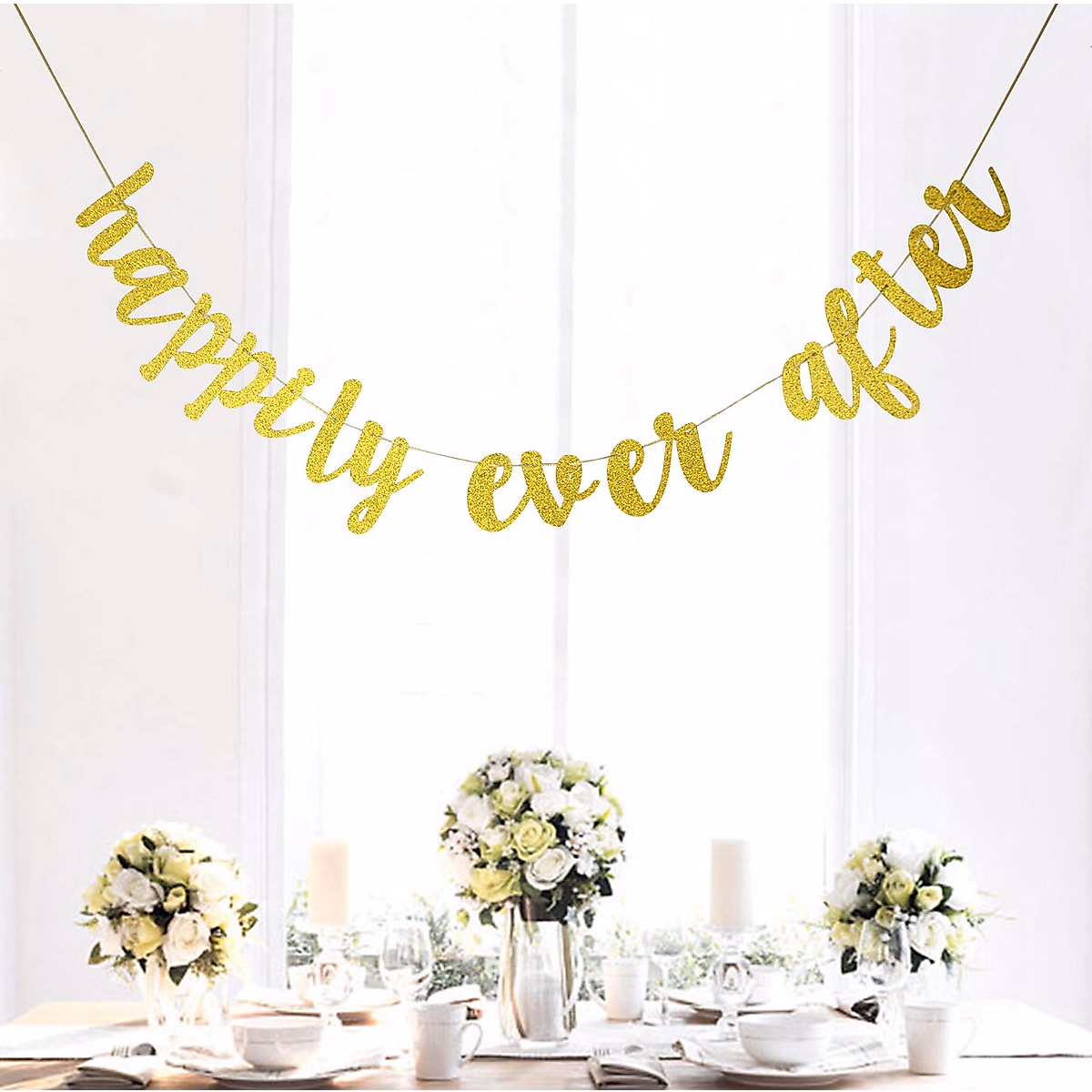 Starsgarden Happily Ever After Banner Gold Glitter,Wedding Bachelorette Engagement Party Bridal Shower Party Decoration Supplies