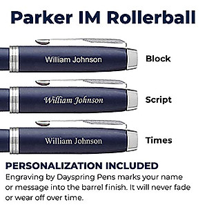 Dayspring Pens Engraved Parker Pen | Personalized PARKER IM Matte Blue Rollerball Gift Pen with Case. Custom Engraved and Shipped in one Business Day Fast.