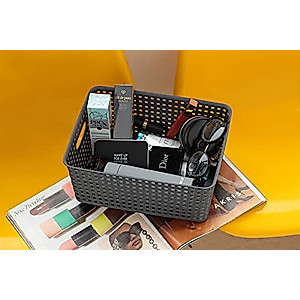 Eslite Plastic Storage Baskets for Organizing,11.42"X9"X4.7",Pack of 4 (Grey)