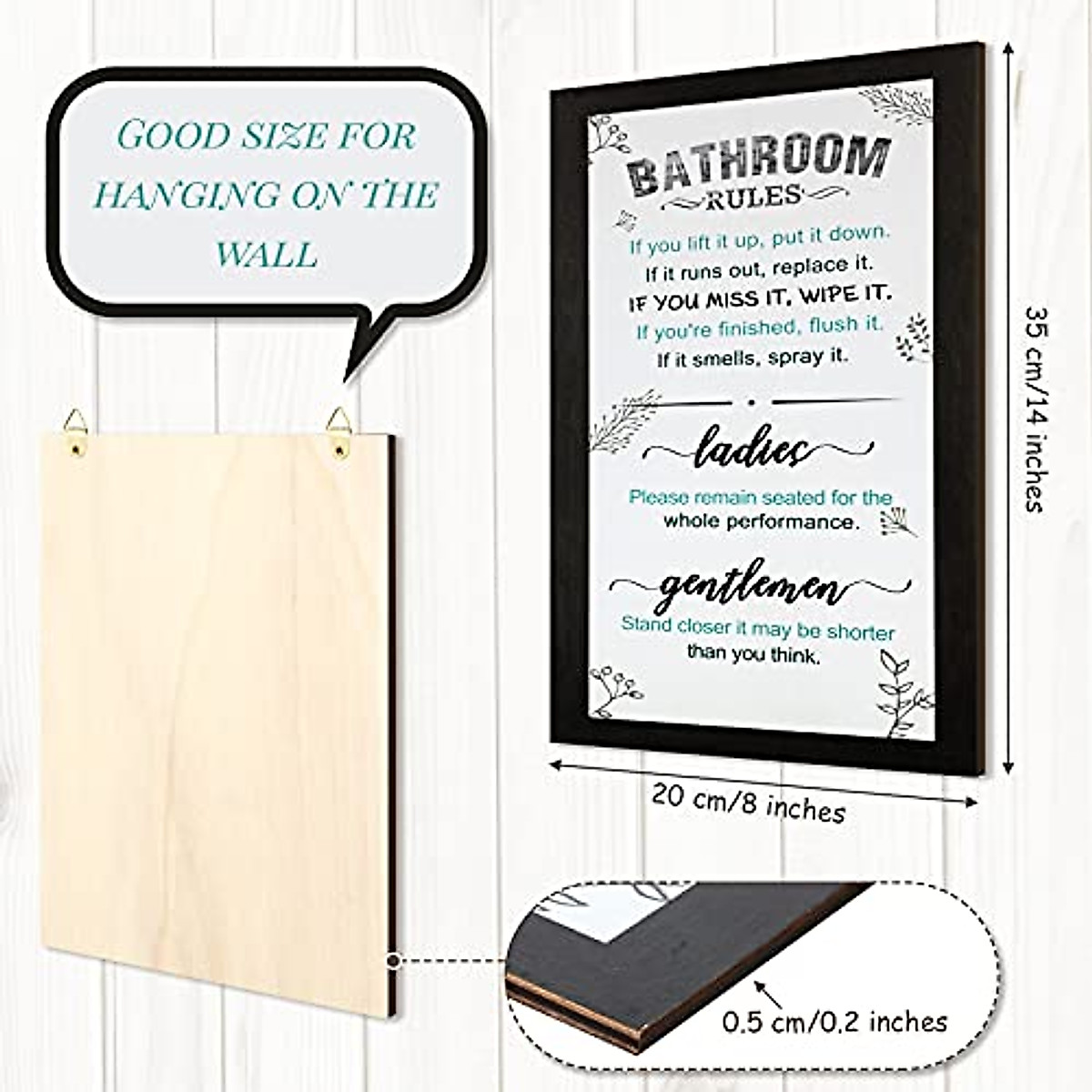 Jetec Bathroom Wall Decor Funny Bathroom Rules Sign Bathroom Rules Wall Decor for Kids Bathroom Rules Wall Plaque Rustic Wood Toilet Decoration Wall Art for Bathroom Decor, 13.8 x 7.9 x 0.2 Inches