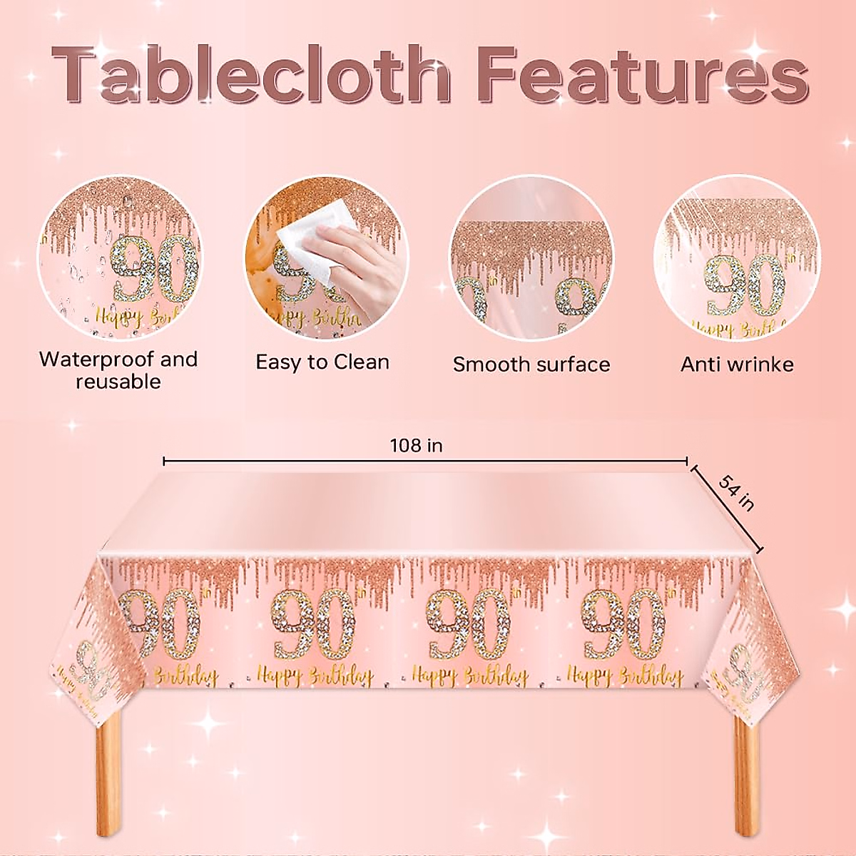 Visgo 90th Birthday Party Supplies for Women - 122 PCS 90th Birthday Decorations for Women, Serve 24 with Safe & Durable 90th Birthday Plates and Napkins -Complete 90th Birthday Party Decorations Set!