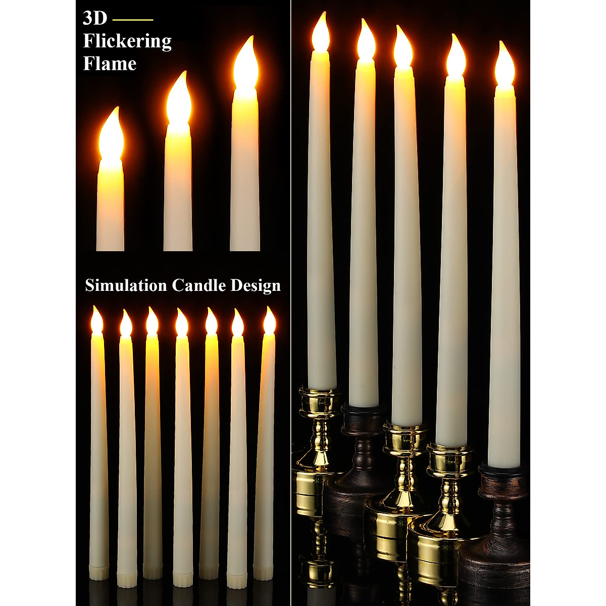 36 Pieces Flameless Taper Candles 11 Inch Flickering Candle Lights Faux LED Candles Battery Operated Candles Electric Fake Candles for Christmas Halloween Birthday Wedding Party Supplies (Ivory)